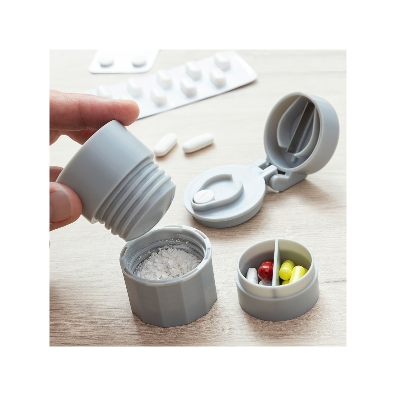 Organizator pentru pastile 5 in 1, cu taietor si tocator, Gonga® Gri ...