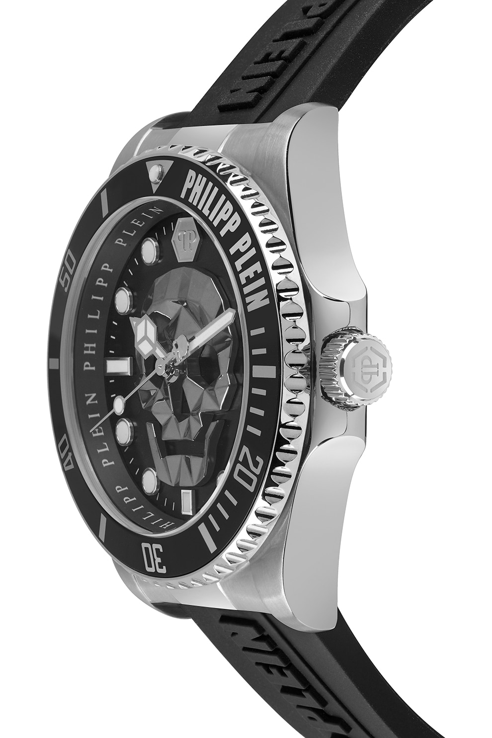 Philipp Plein, Ceas din otel inoxidabil cu o curea de silicon, Argintiu ...