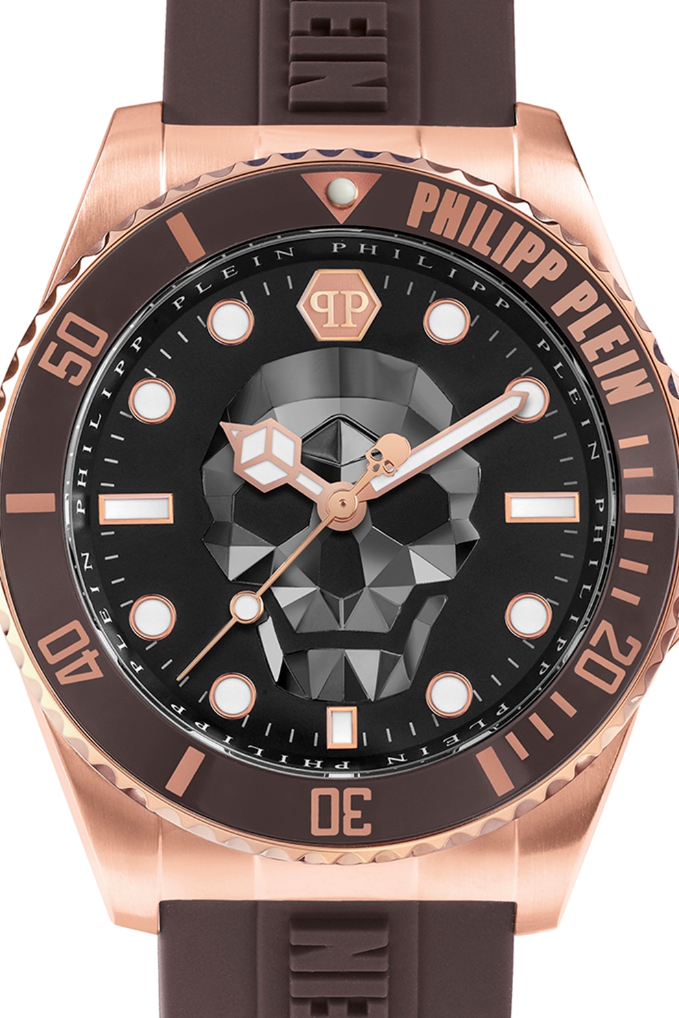 Philipp Plein, Ceas din otel inoxidabil cu o curea de silicon, Auriu ...