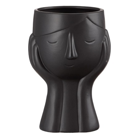 Vaza ceramica, cap de femeie, pentru flori, negru, 20x14cm - eMAG.ro