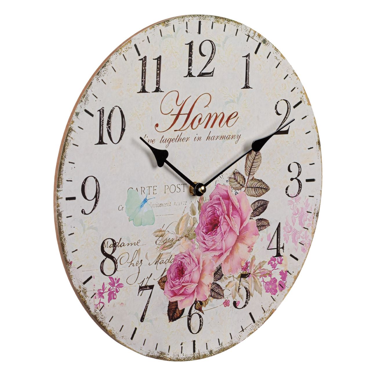 Ceas de perete cu model floral si numere arabe, 34cm - eMAG.ro