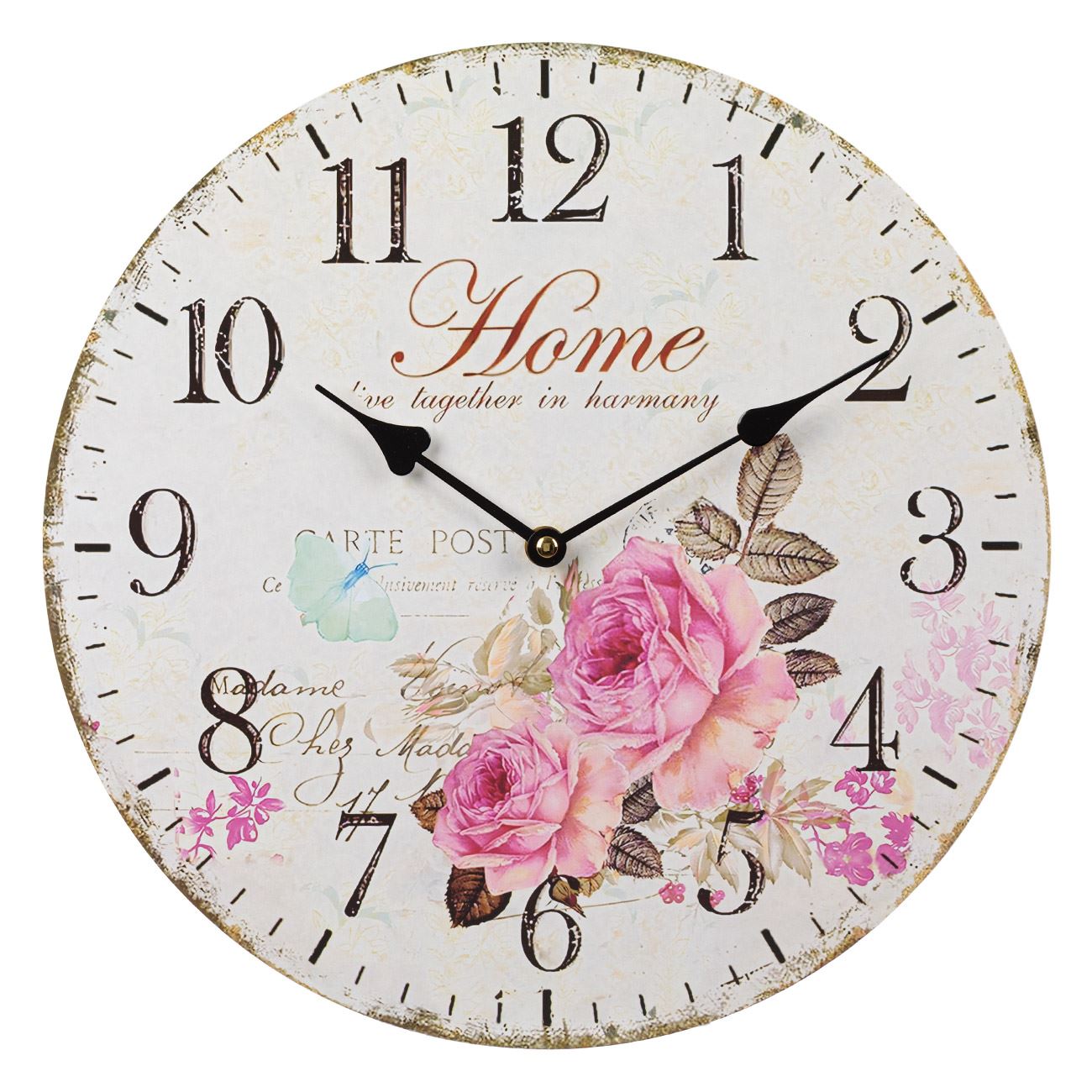Ceas de perete cu model floral si numere arabe, 34cm - eMAG.ro