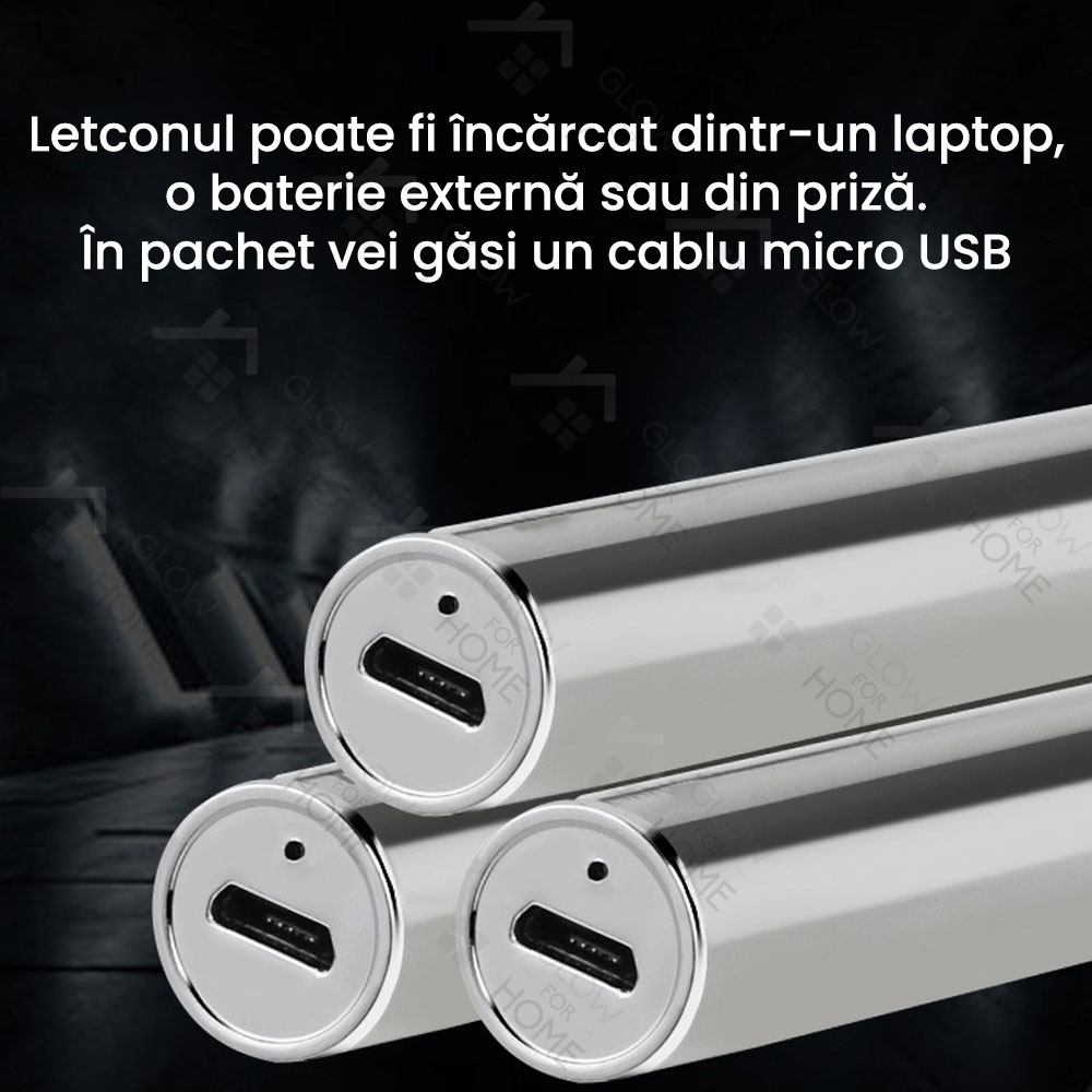 Set letcon portabil cu incarcare USB, GlowforHome, pistol pentru lipit ...