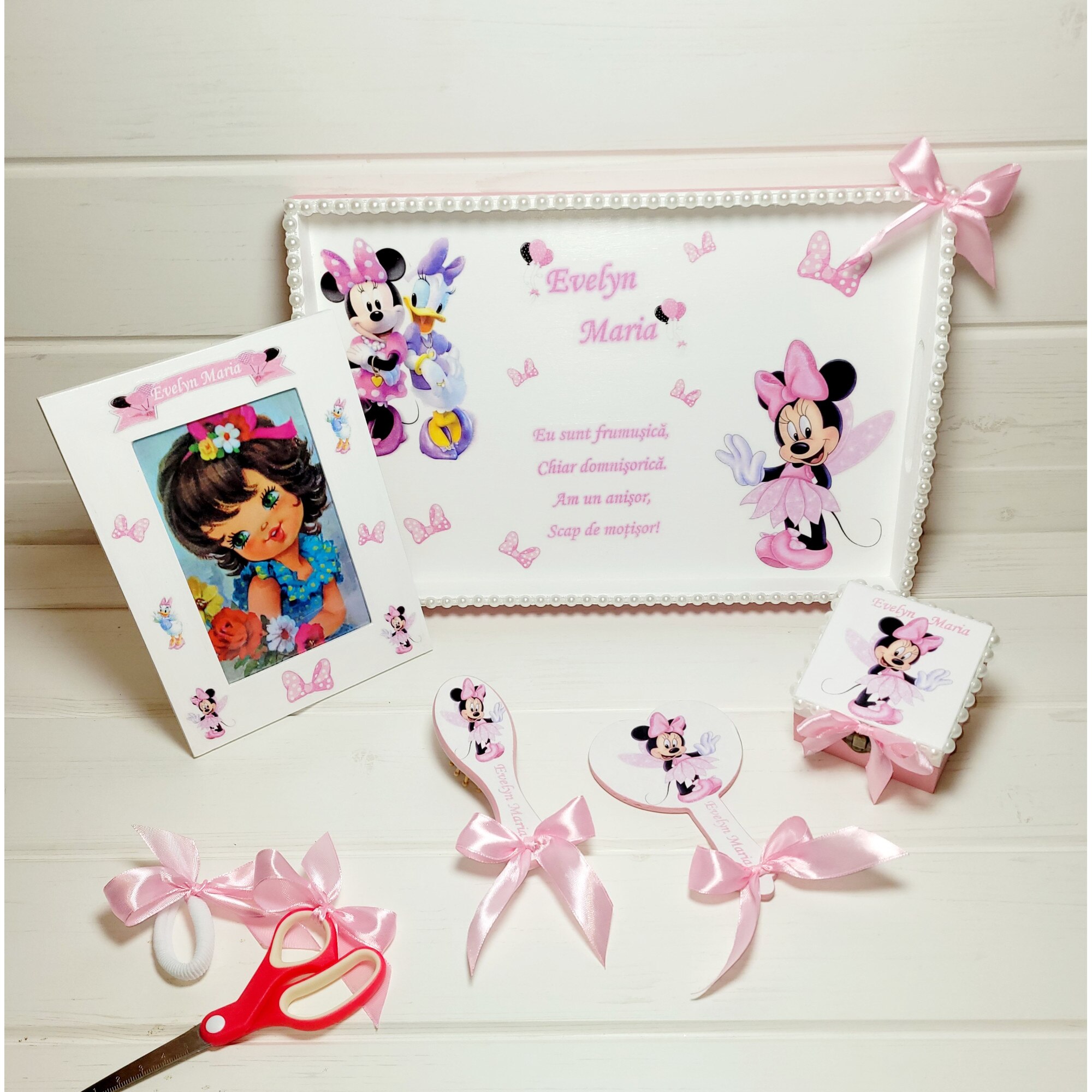 Set mot/turta - model Minnie Mouse - 8 piese, personalizare handmade ...