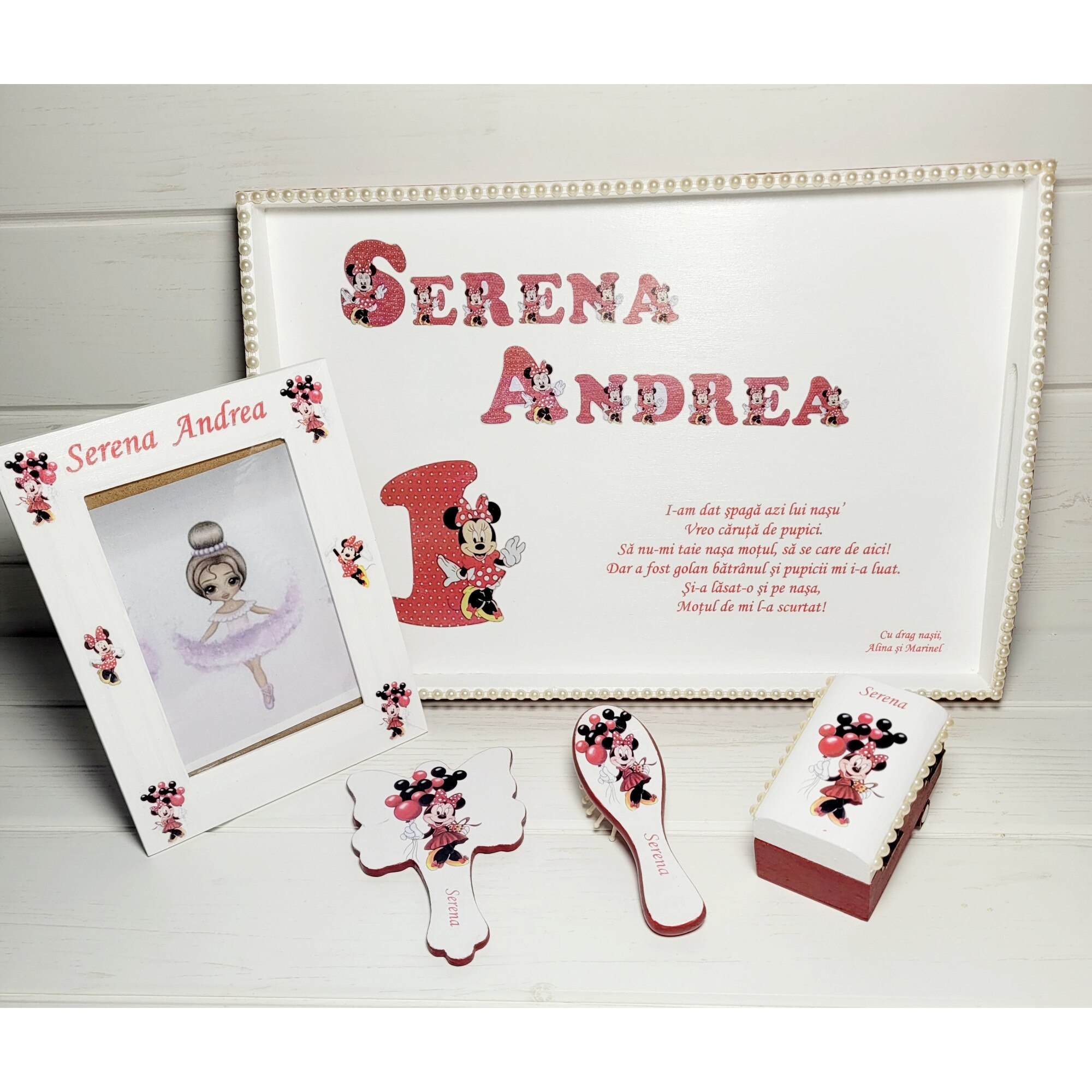 Set mot/turta - model Minnie Mouse - 8 piese, personalizare 100% ...