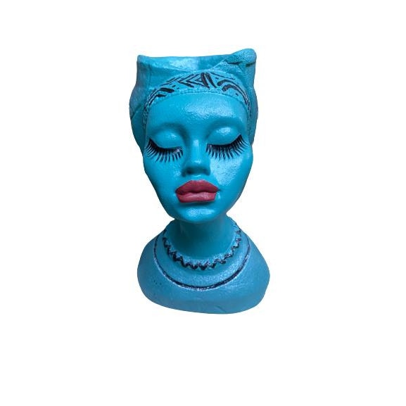 Vaza tip ''Printesa Africana", din ipsos, verde turcoaz cu negru, 24cm ...