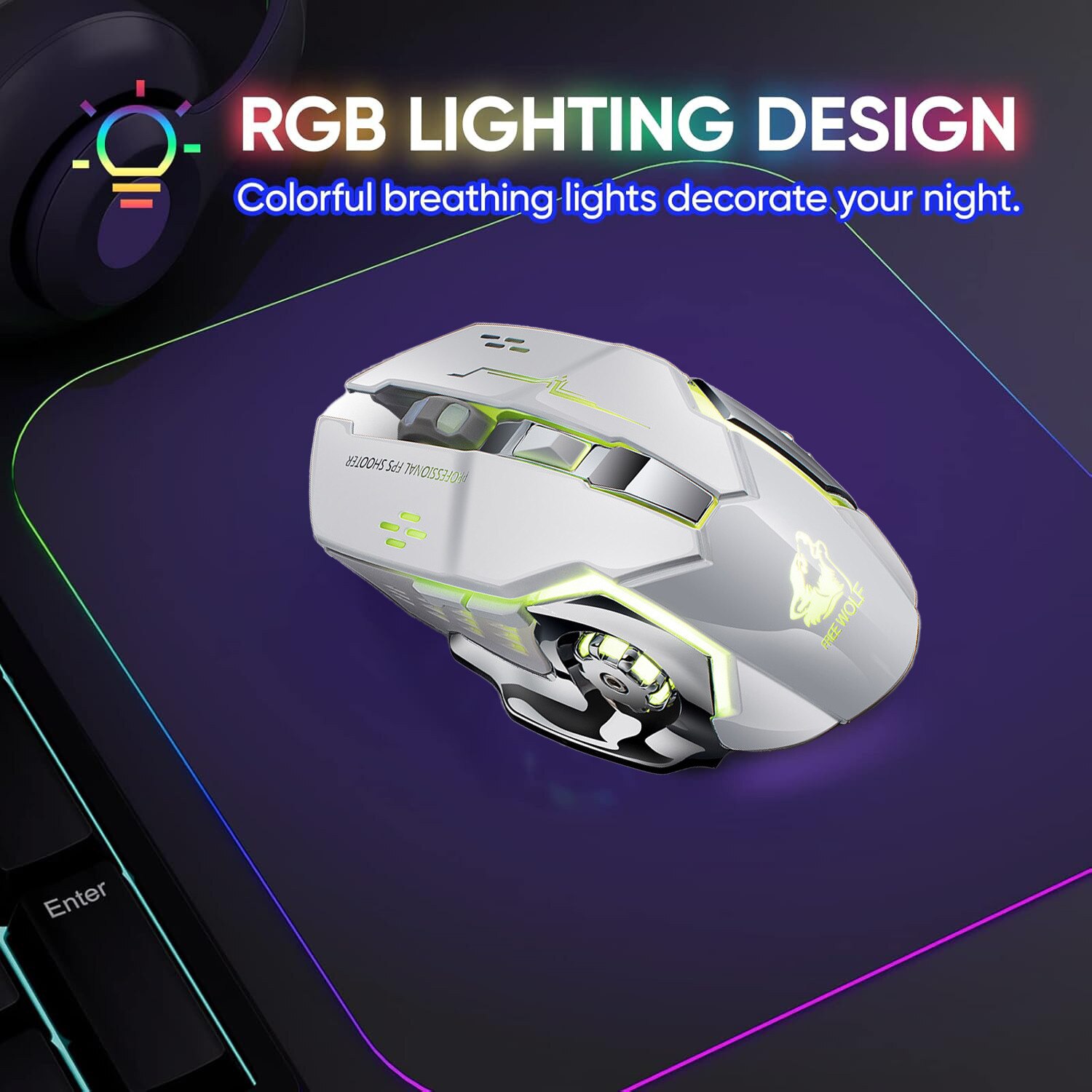 Mouse gaming, Excitat®, Receptor USB, 7 culori cu LED-uri, Mouse ...