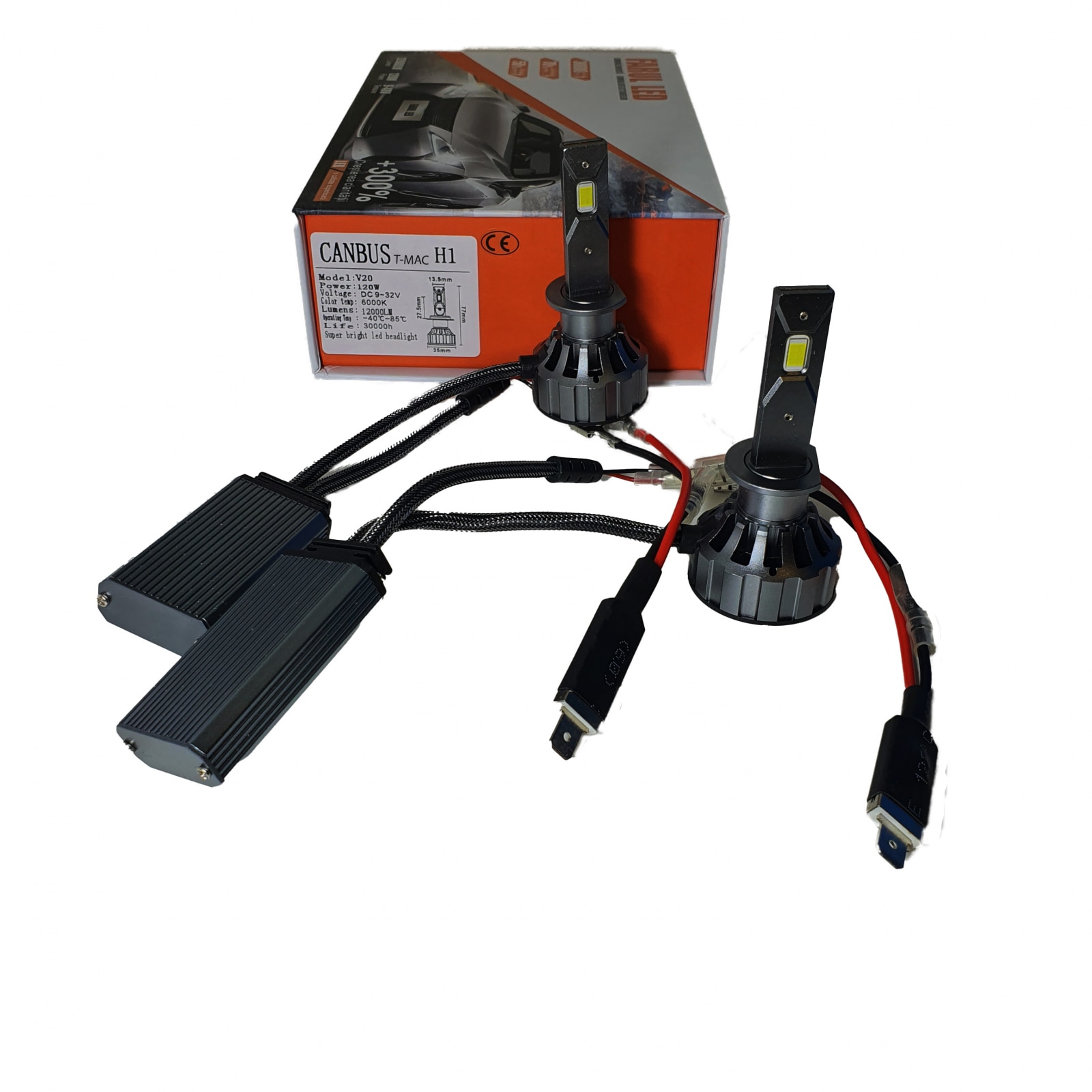 Set 2 becuri H1 LED model V20 120w cu CANBUS 12.000 lumeni tip soclu H1 ...