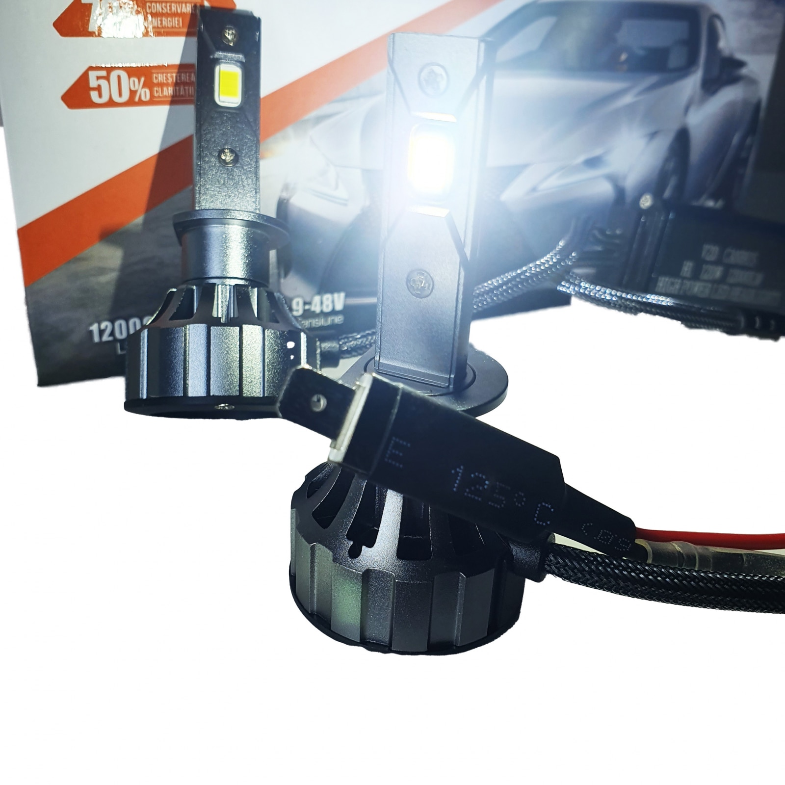 Set 2 becuri H1 LED model V20 120w cu CANBUS 12.000 lumeni tip soclu H1 ...