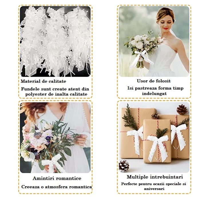 Set 20 funde cu coada din satin pentru decor nunti, evenimente speciale ...