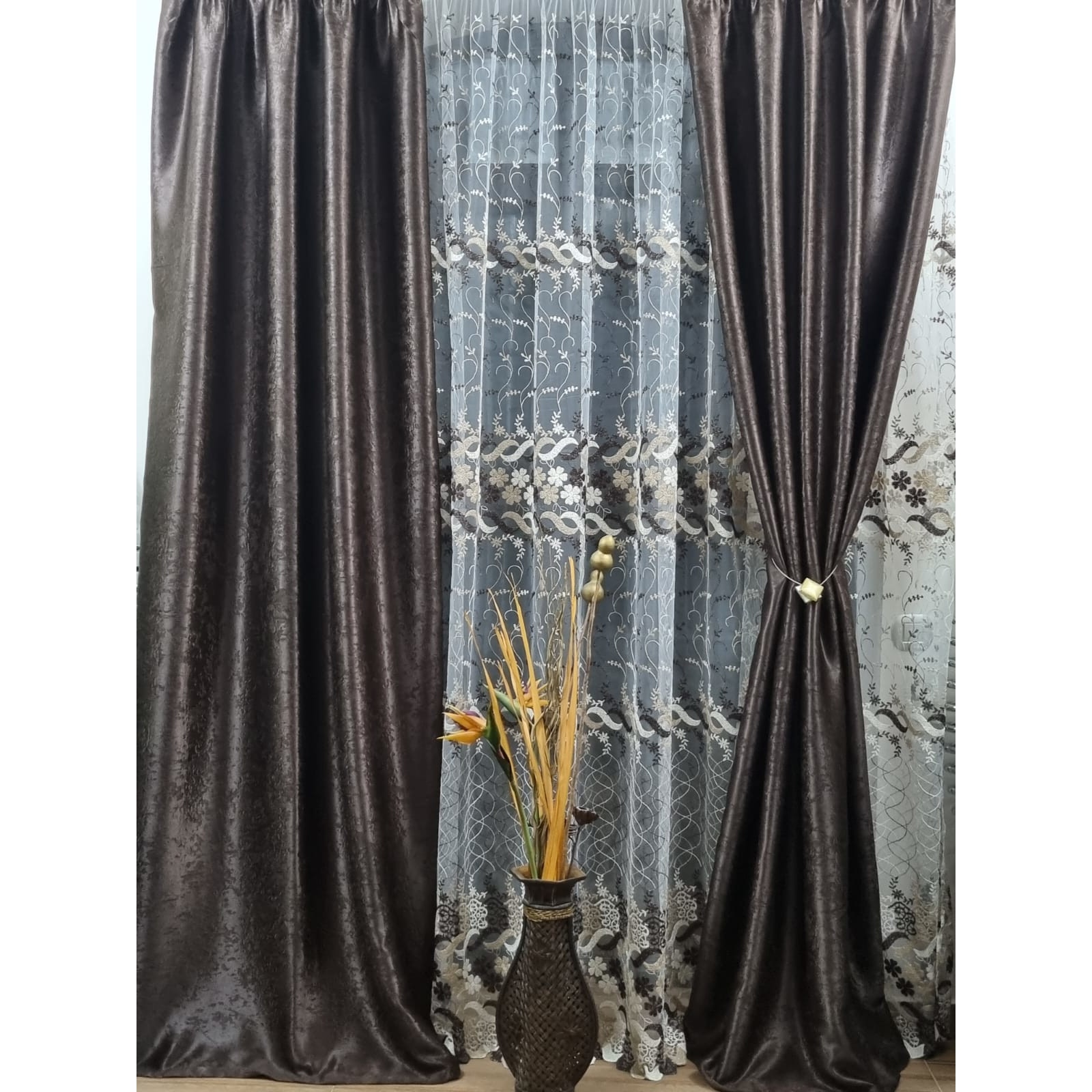 Set 2 draperii black-out Mastel 2x300x245cm maro-wenge cu perdea ...