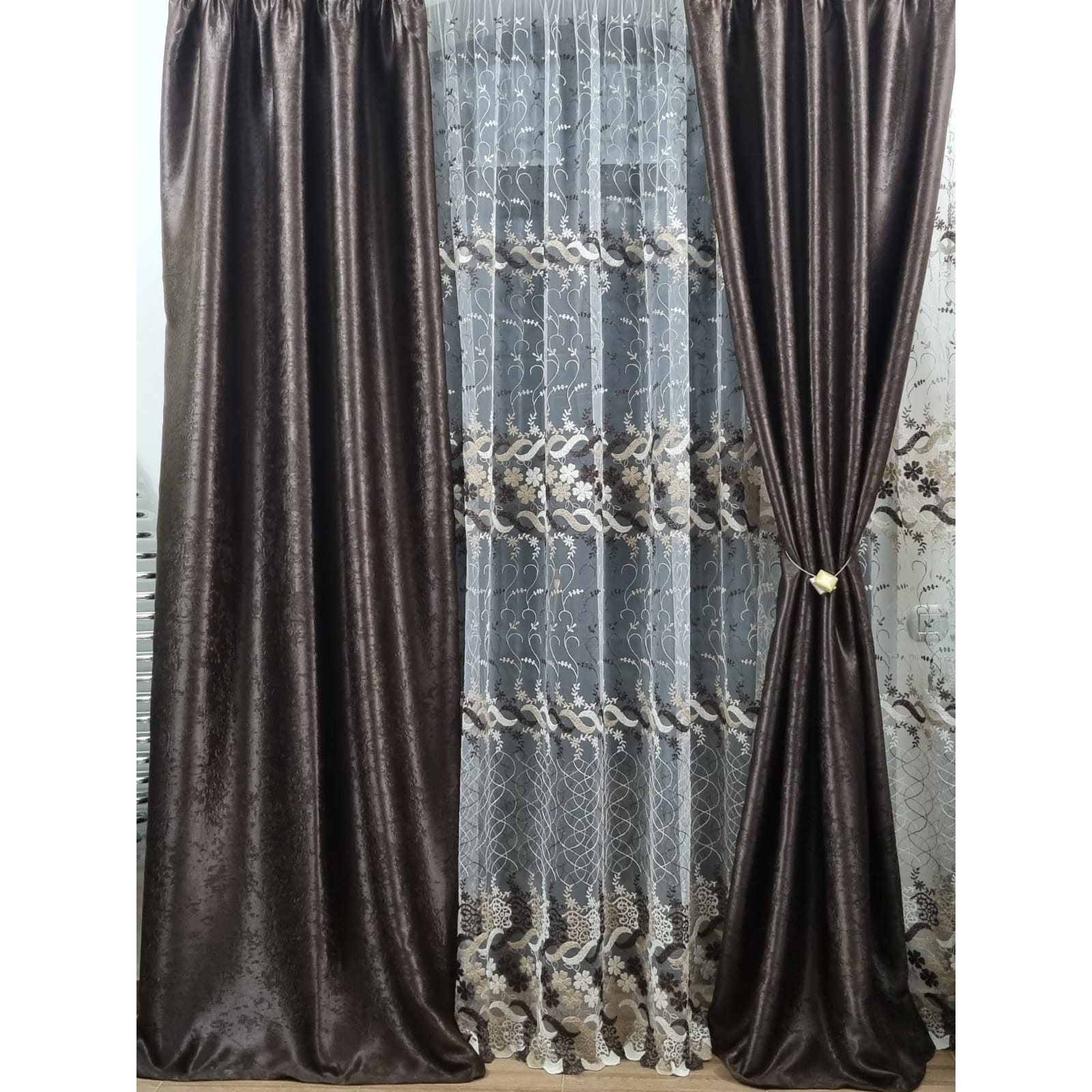 Set 2 draperii black-out Mastel 2x300x245cm maro-wenge cu perdea ...