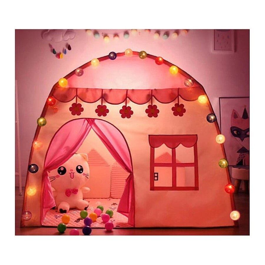Cort Roz pentru Copii, cu 20 Luminite, 130 x 126 x 90 cm - eMAG.ro