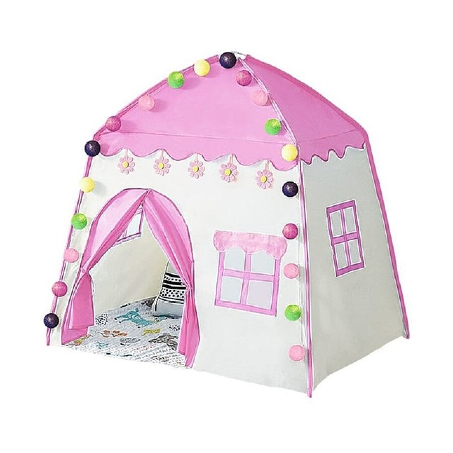 Cort Roz pentru Copii, cu 20 Luminite, 130 x 126 x 90 cm - eMAG.ro