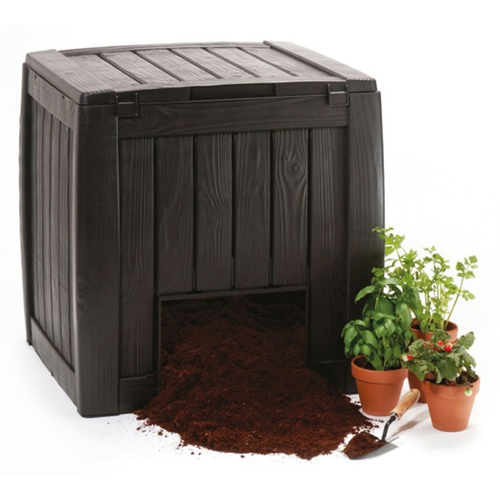 Lada compost/compostor gradina Curver, 8 kg, din PVC, maro, 72 x 69,5 x ...