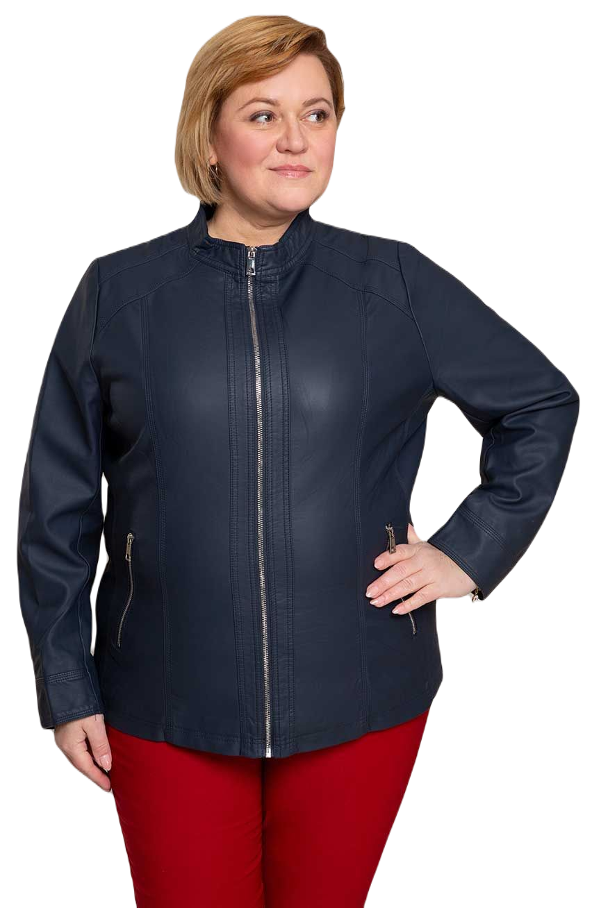 Geaca din piele ecologica cu guler inalt, MDR24, albastru marin, fara ...