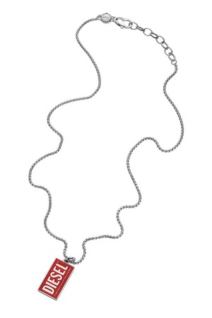 Diesel, Colier de otel inoxidabil cu pandantiv logo, Rosu, Argintiu ...