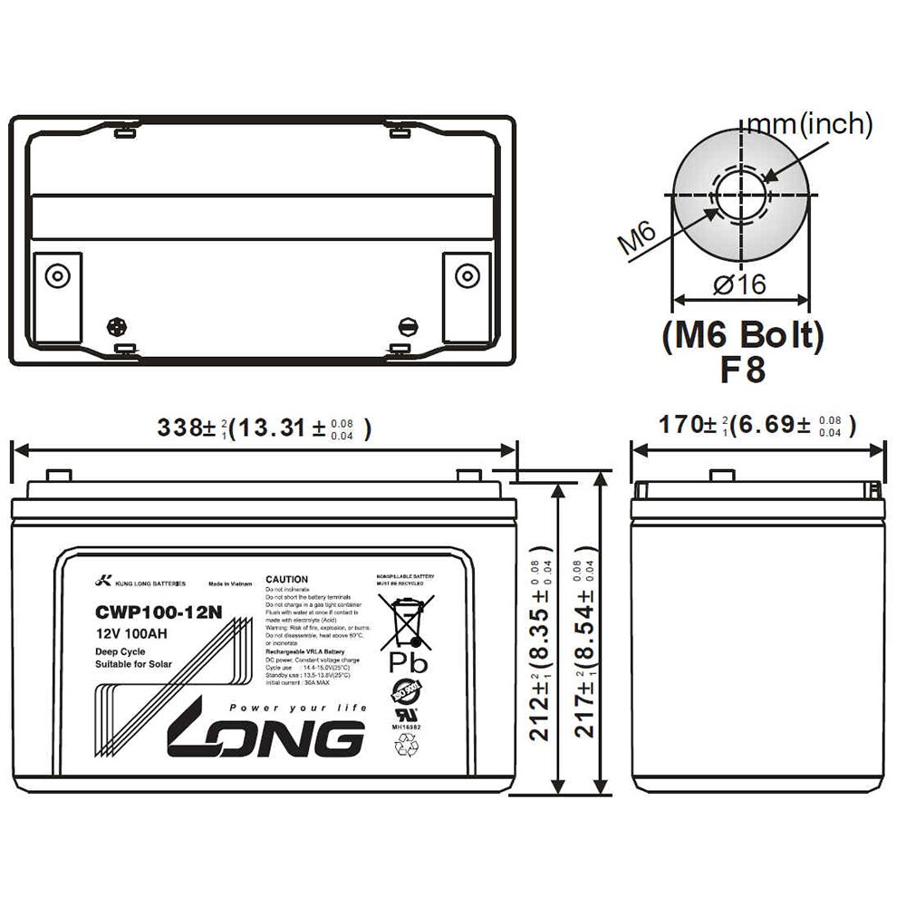 Acumulator stationar CWP100-12N LONG, 12V 100Ah, aplicatii solare si ...