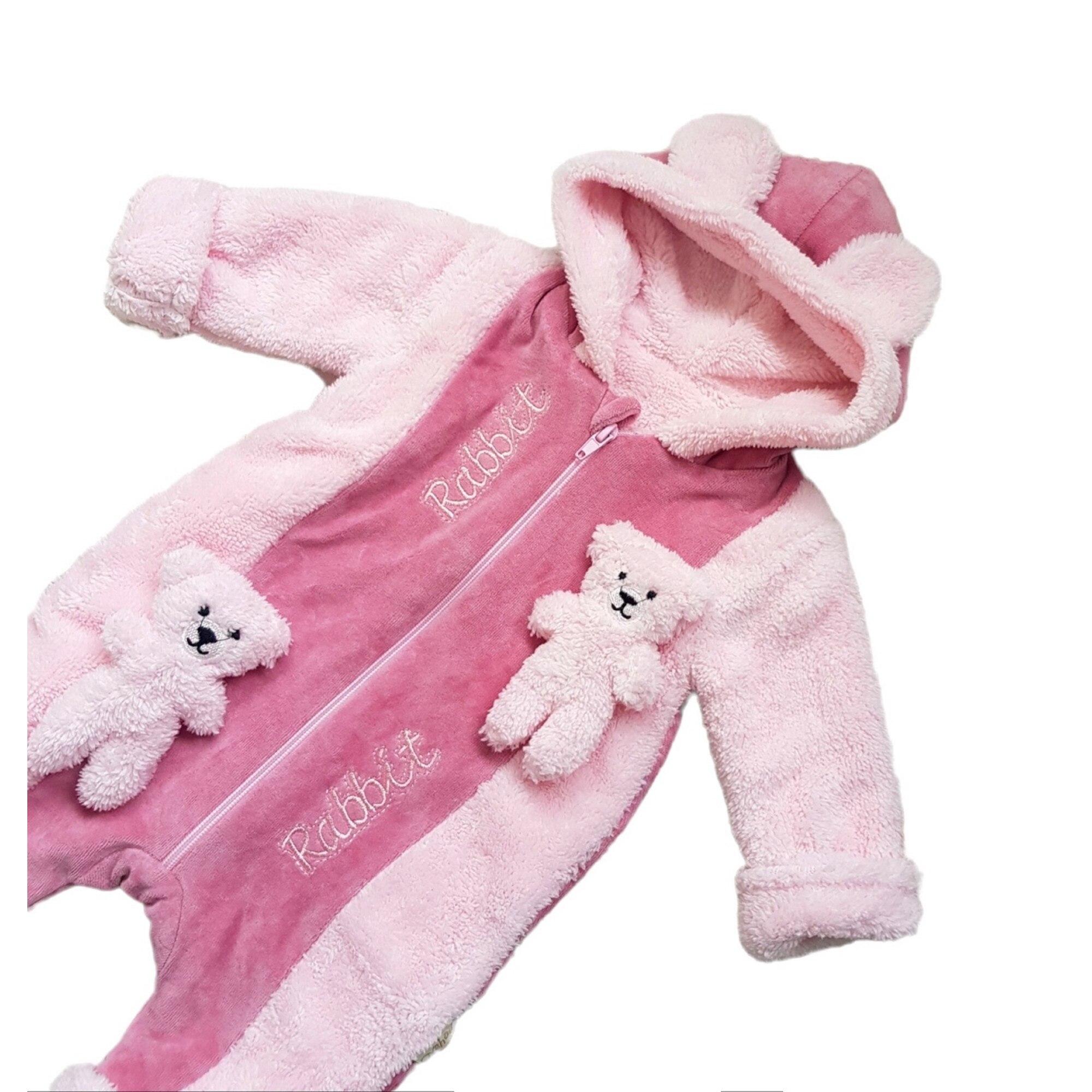 Salopeta bebe cu gluga din catifea, captusita polar, Rabbit, varsta 6-9 ...