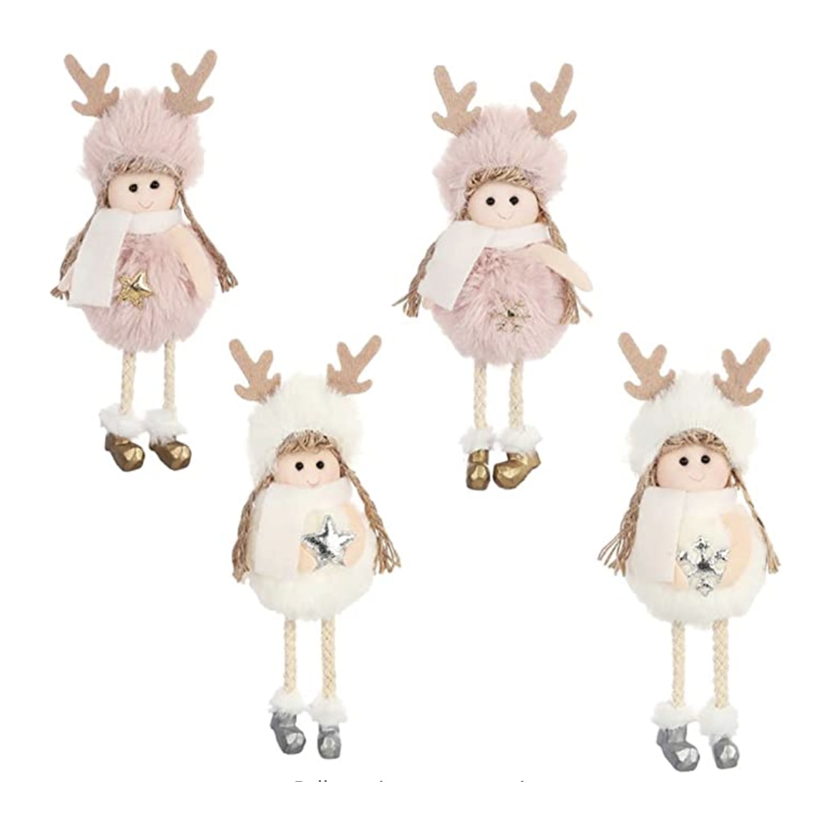Set 4 decoratiuni brad, figurine roz / alb, cu agatatoare, 17 x 6 cm ...