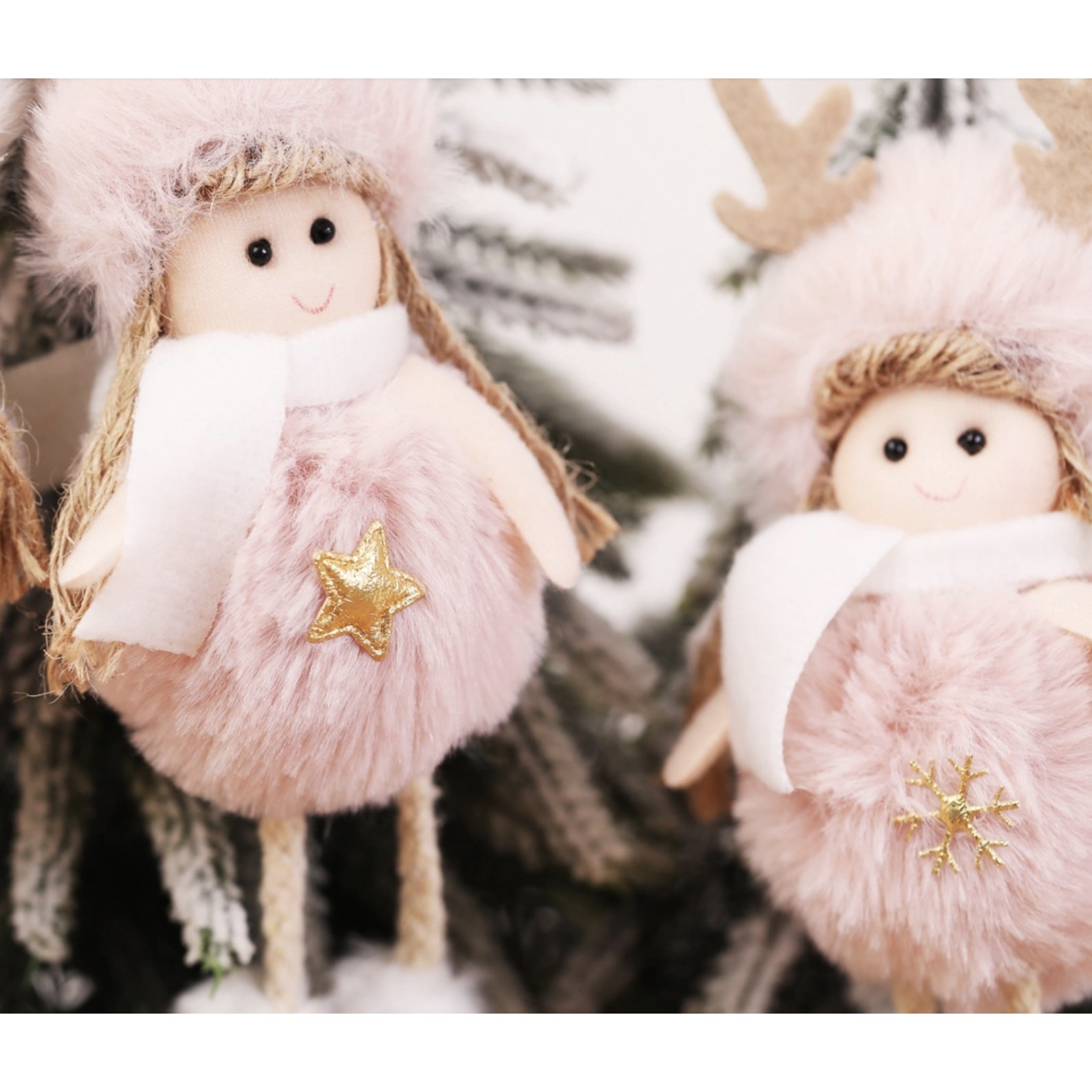 Set 4 decoratiuni brad, figurine roz / alb, cu agatatoare, 17 x 6 cm ...