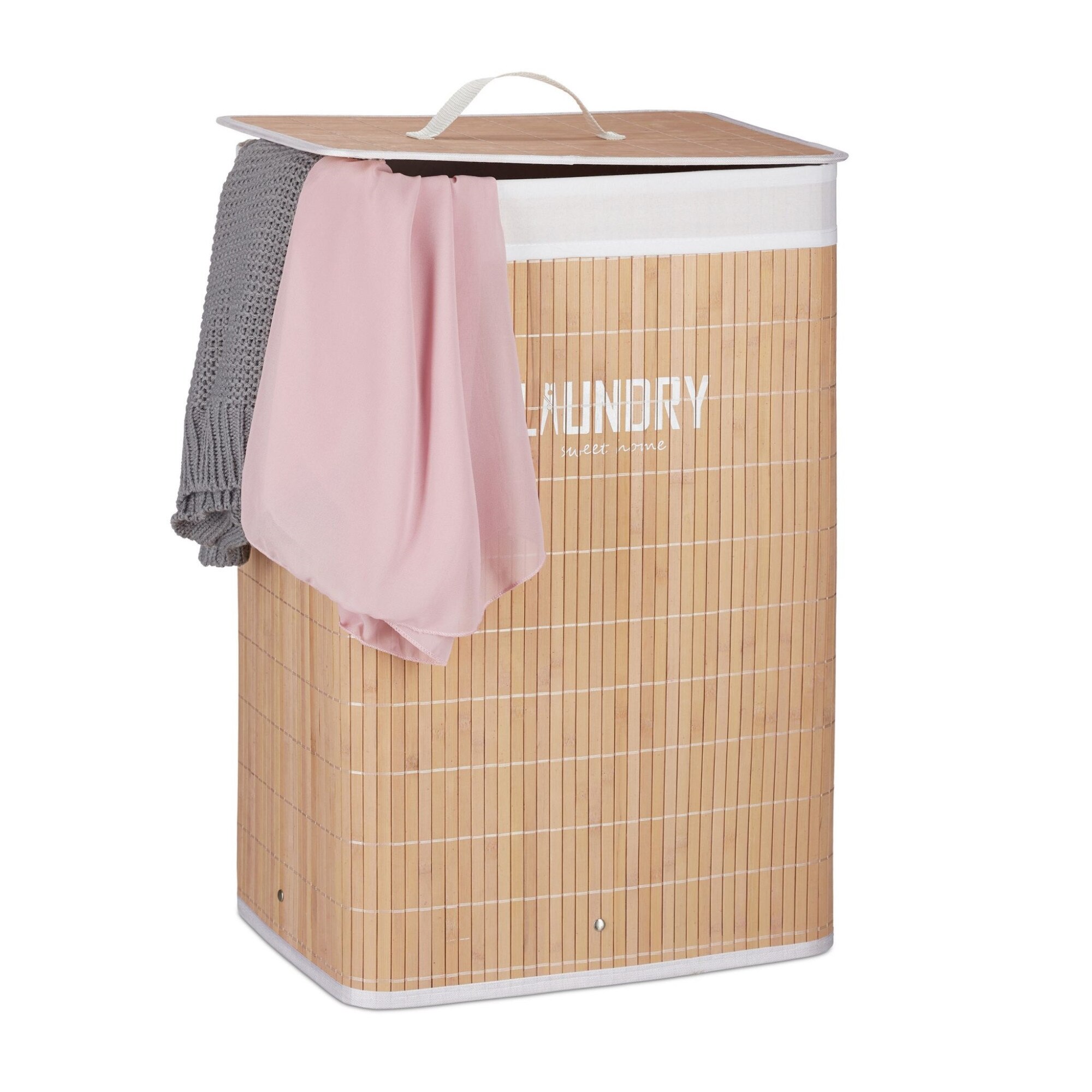 Cos de rufe din bambus, Relaxdays, natur, 60 l, 60 x 40 x 30 cm - eMAG.ro