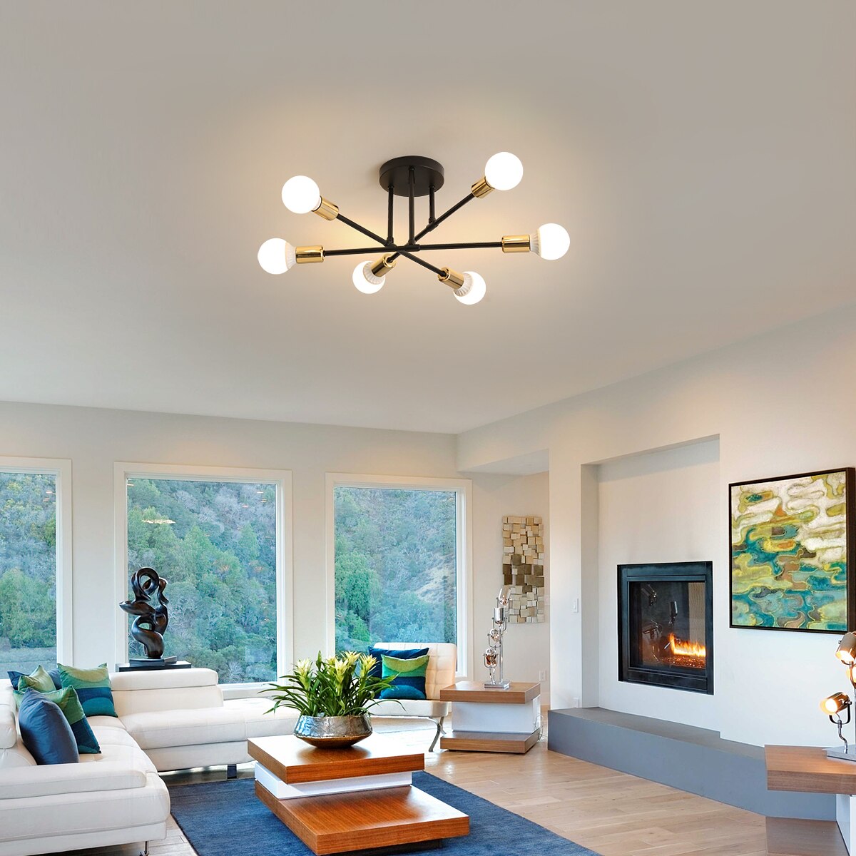 Candelabru modern Nordic, Toolight, Fier, E27, Auriu/Negru - eMAG.ro