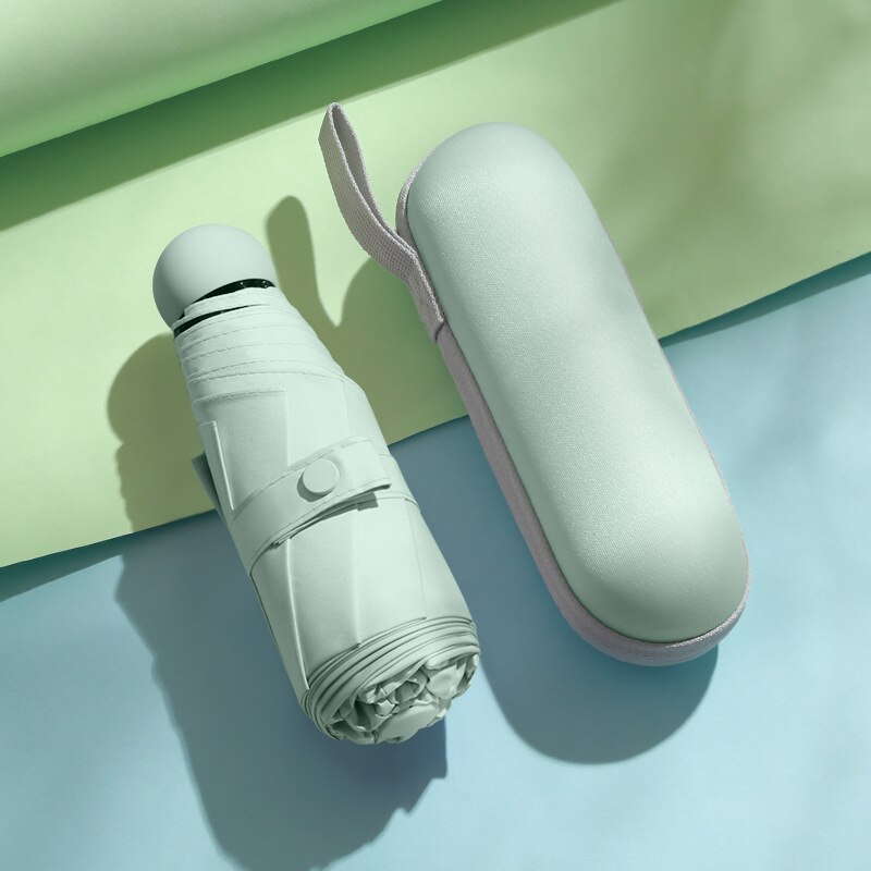 Mini umbrela cu toc pliabila si portabila, protectie ploaie si raze uv ...