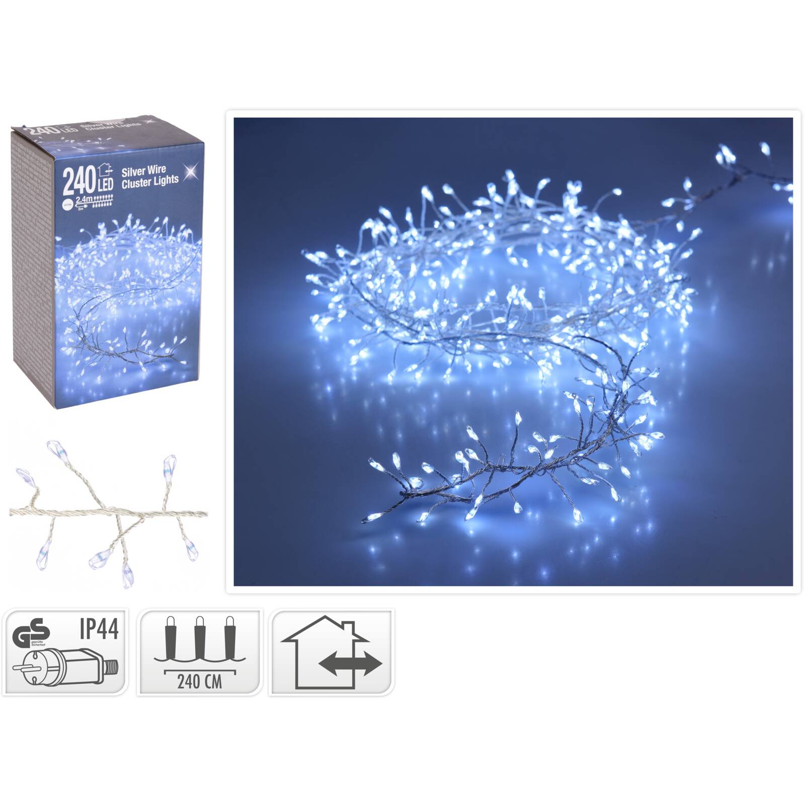 Instalatie cluster Craciun, 240 micro LED-uri, 240 cm, lumina rece ...