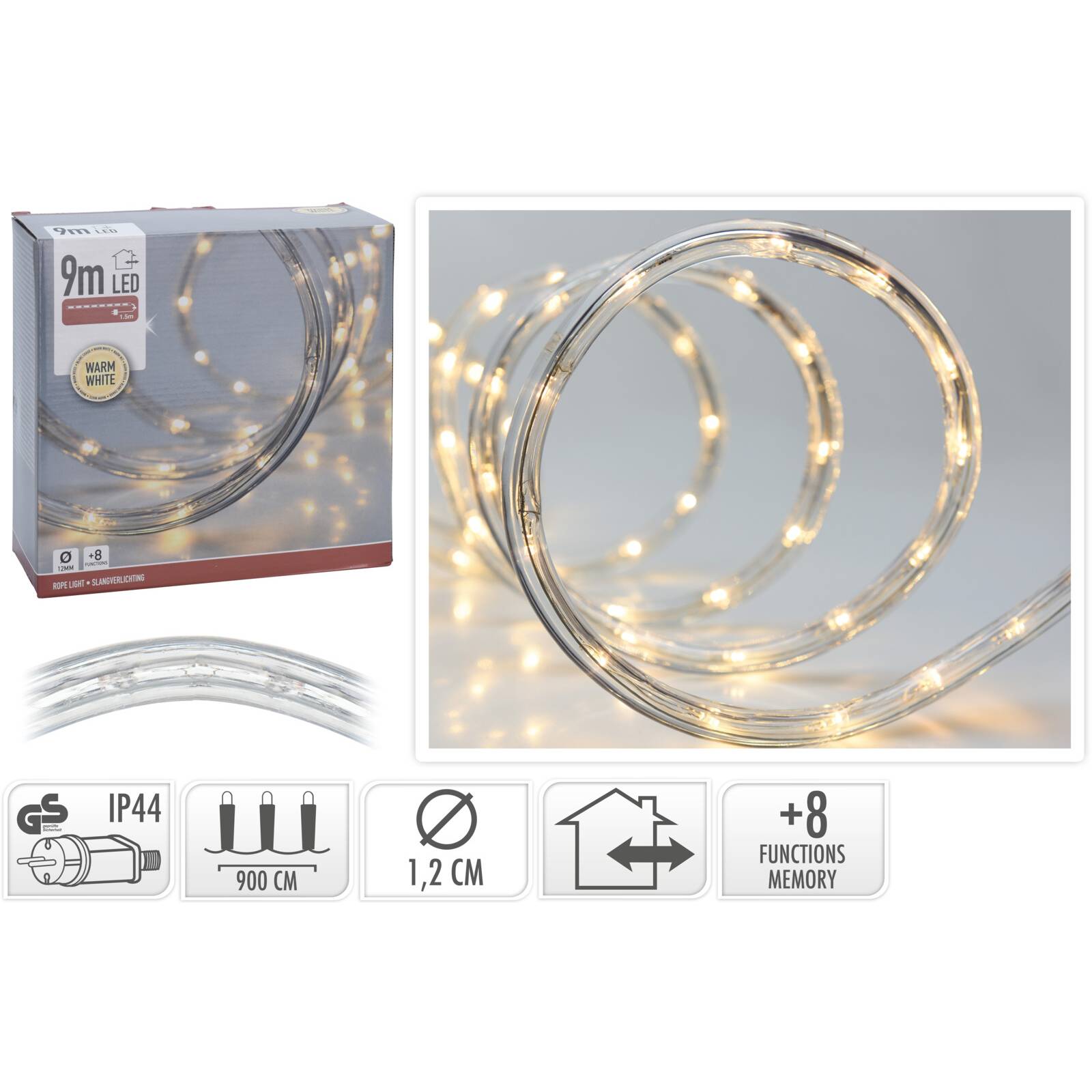 Instalatie tub luminos Craciun, Koopman, 900 cm, lumina calda, 8 ...