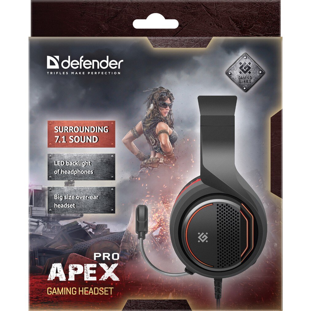 Casti gaming, Defender, Apex Pro, 7.1, Iluminare LED, Negru - eMAG.ro
