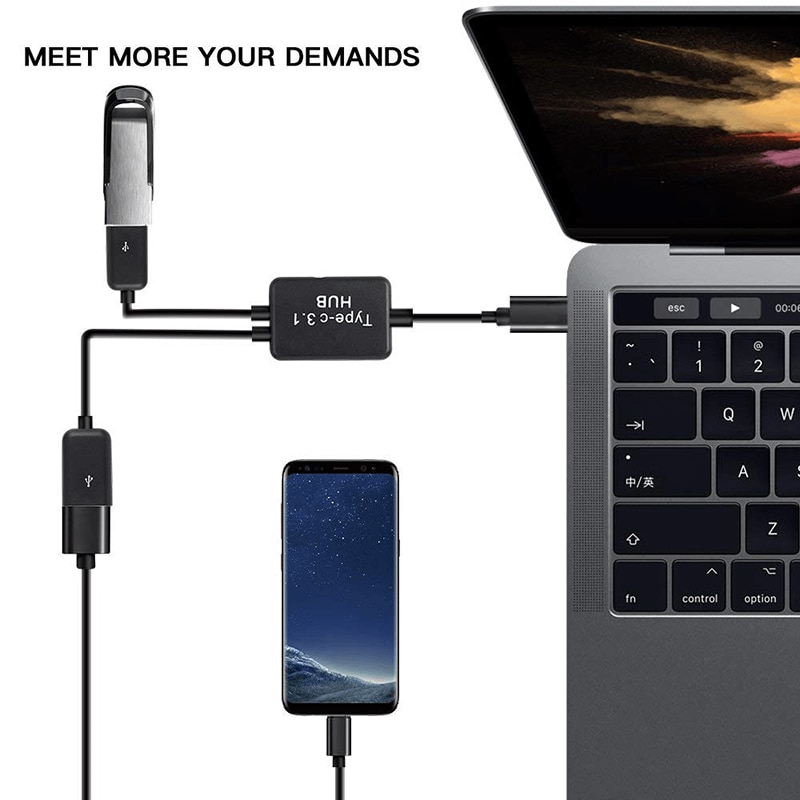 Mini Hub adaptor USB Type-C 3.1 tata, la 2 x USB 2.0 mama, cu functie ...