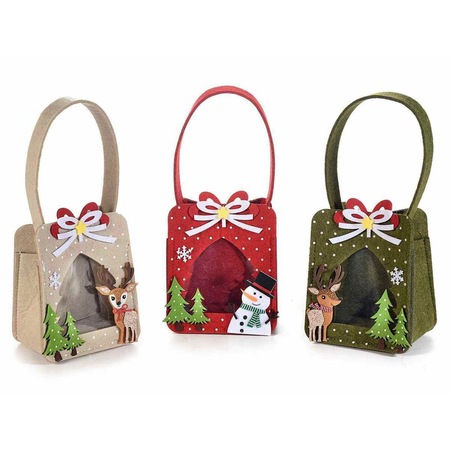 Set 3 gentute din textil crem verde rosu model Craciun 11x8x15/25 cm ...