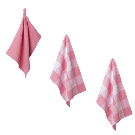 Set 3 prosoape de bucatarie, 100 % bumbac, 50x70 cm, alb/roz - eMAG.ro