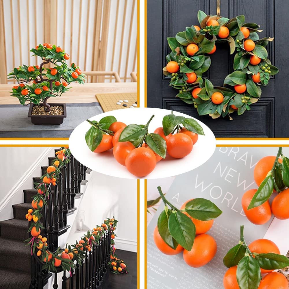 Set 12 Ramuri Mini Mandarine Artificiale pentru Decor, Fructe ...