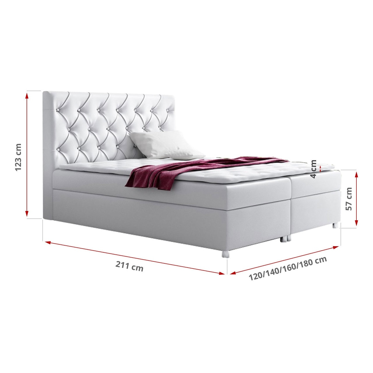 Pat dublu tapitat cu saltea, Mks Memble, 120 x 200 cm, Alb, Lemn - eMAG.ro