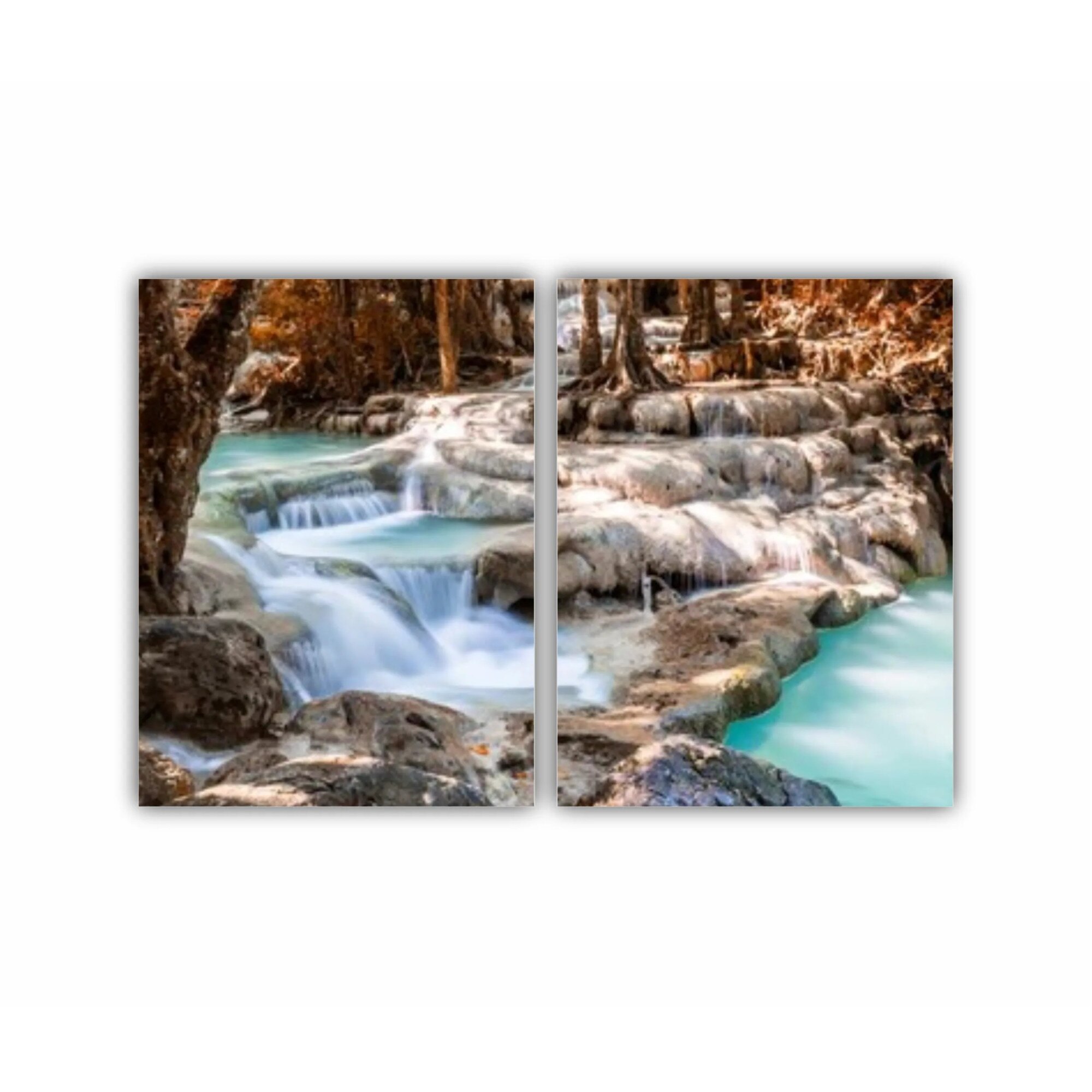 Set 2 Tablouri pe banner, Cascada si apa albastra de smarald in padurea ...