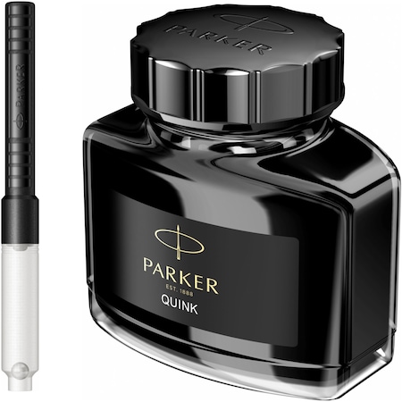 Set Parker calimara cerneala Quink negru 57 ml + convertor standard ...
