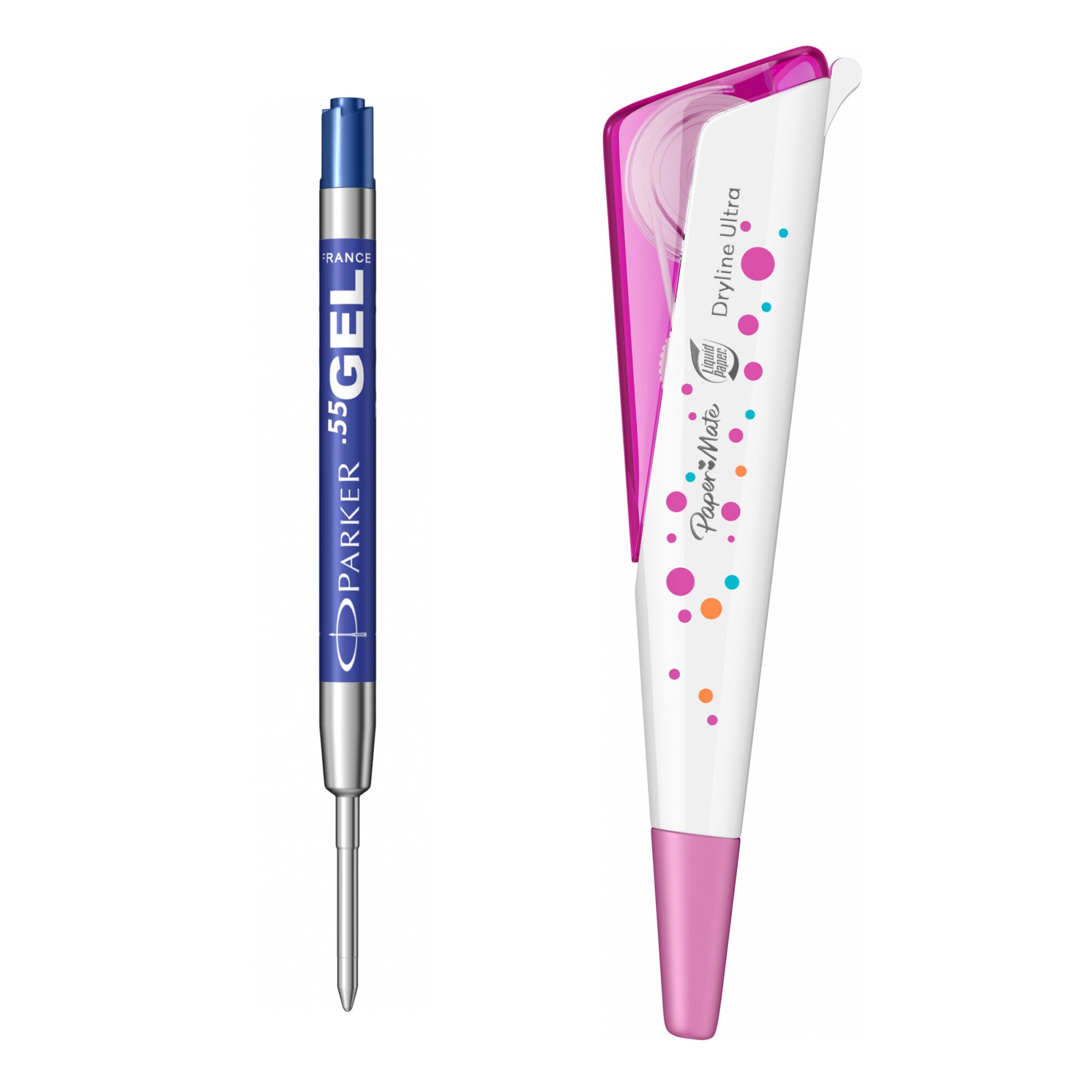 Set mina pix cu gel Parker QuinkFlow F albastru + banda corectie ...