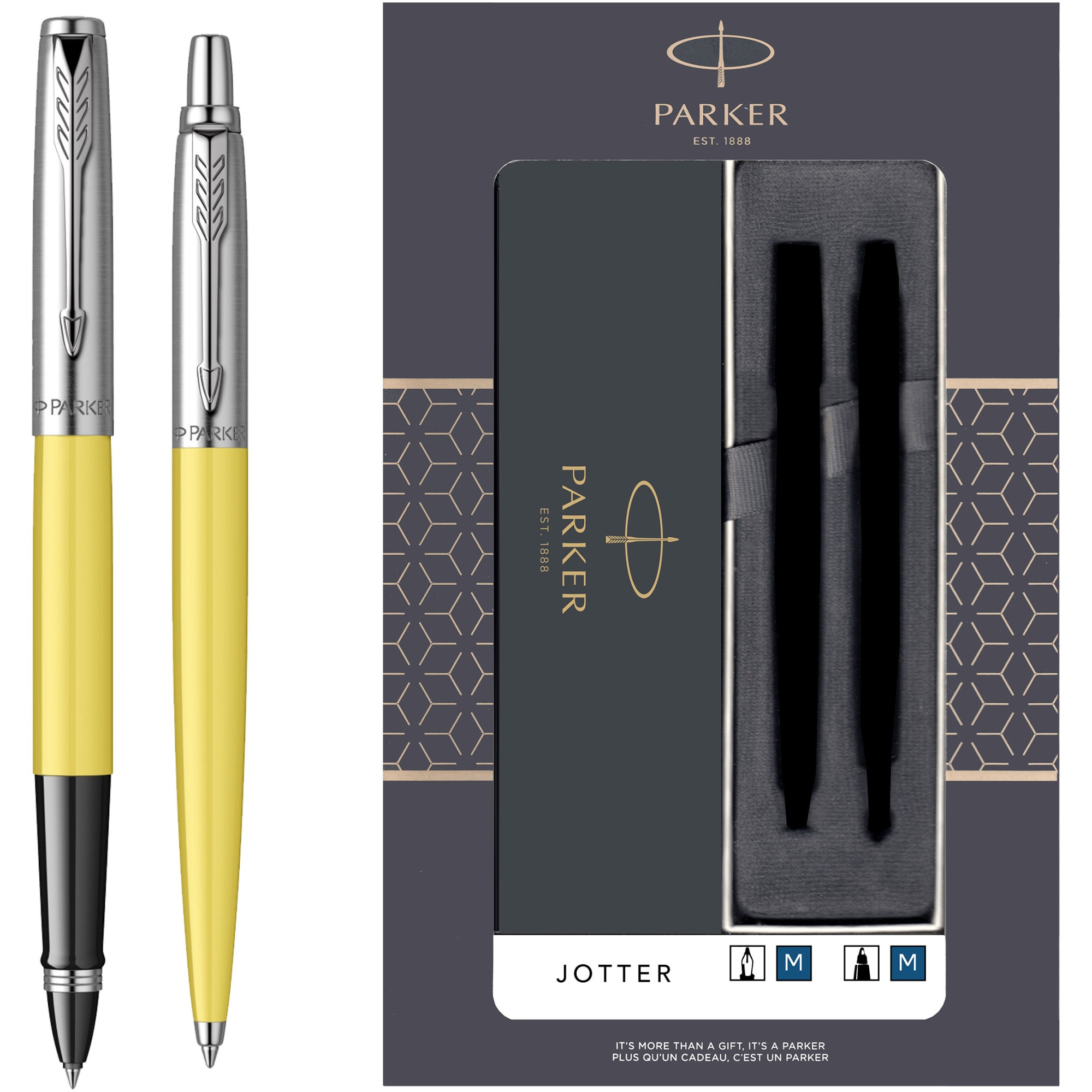 Set Parker Roller + Pix Jotter electric galben in cutie cadou cu fereastra - eMAG.ro