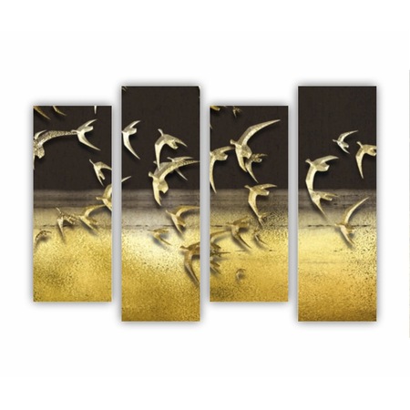 Set 4 Tablouri Multicanvas, Ilustratie 3D a stolului de pasari care zboara pe cer 0739, Tipar UV ...