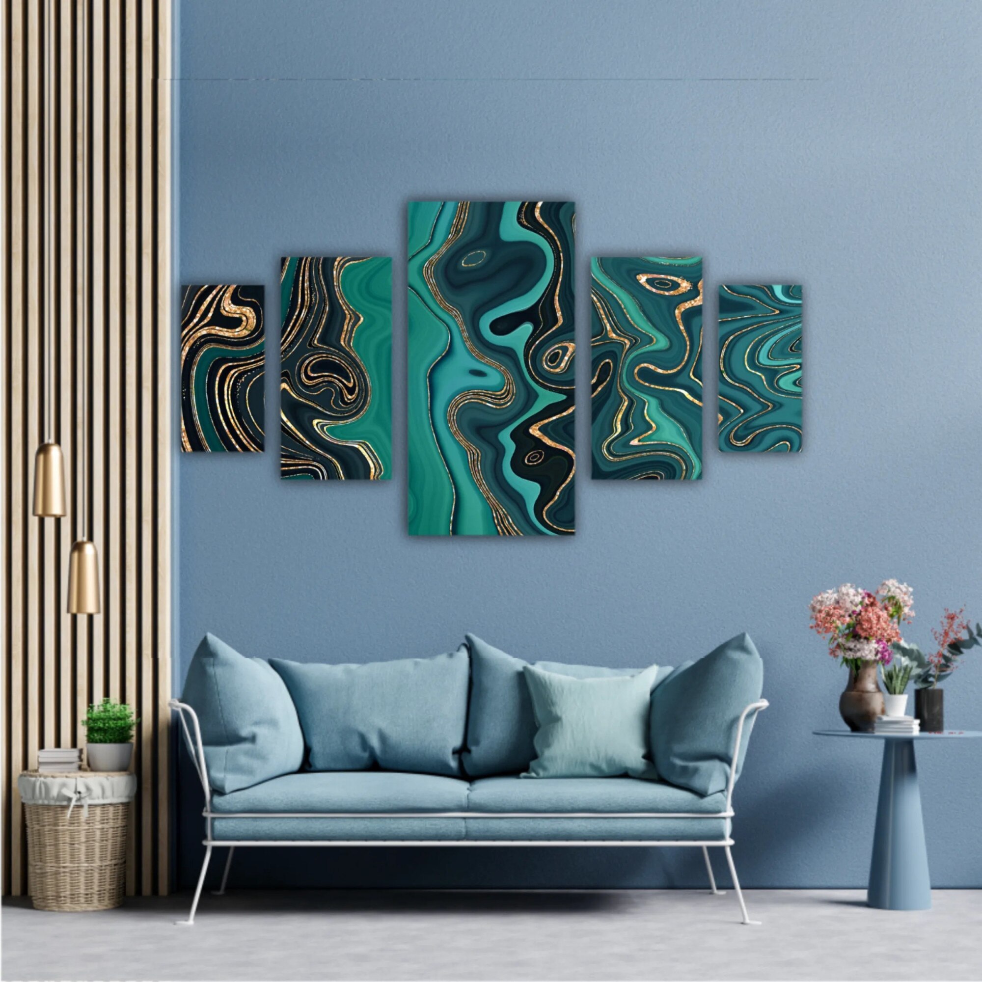 Set 5 Tablouri Multicanvas, Textura creativa a marmurei, incrustatie de ...