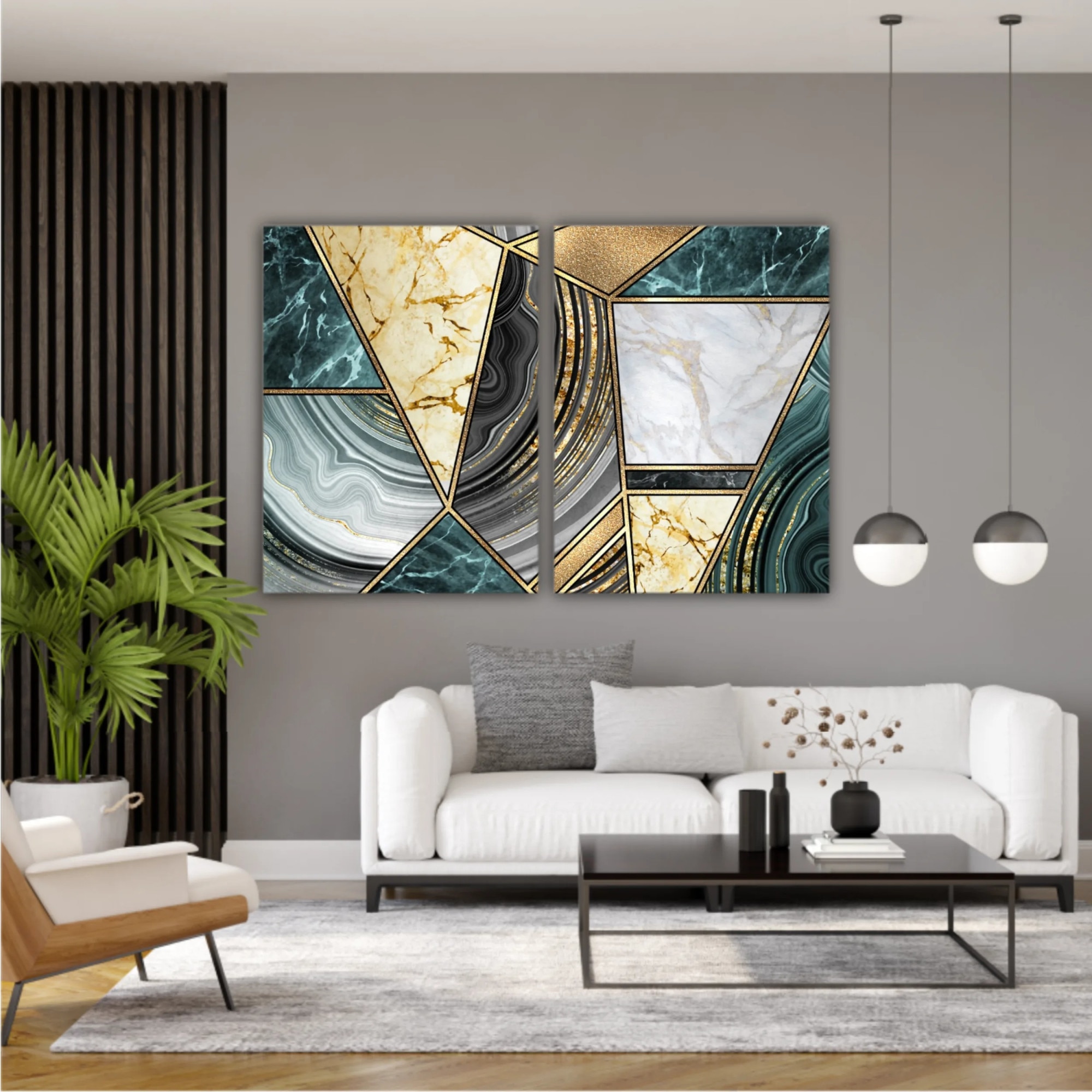 Set 2 Tablouri Multicanvas, Textura creativa a marmurei, incrustatie de ...