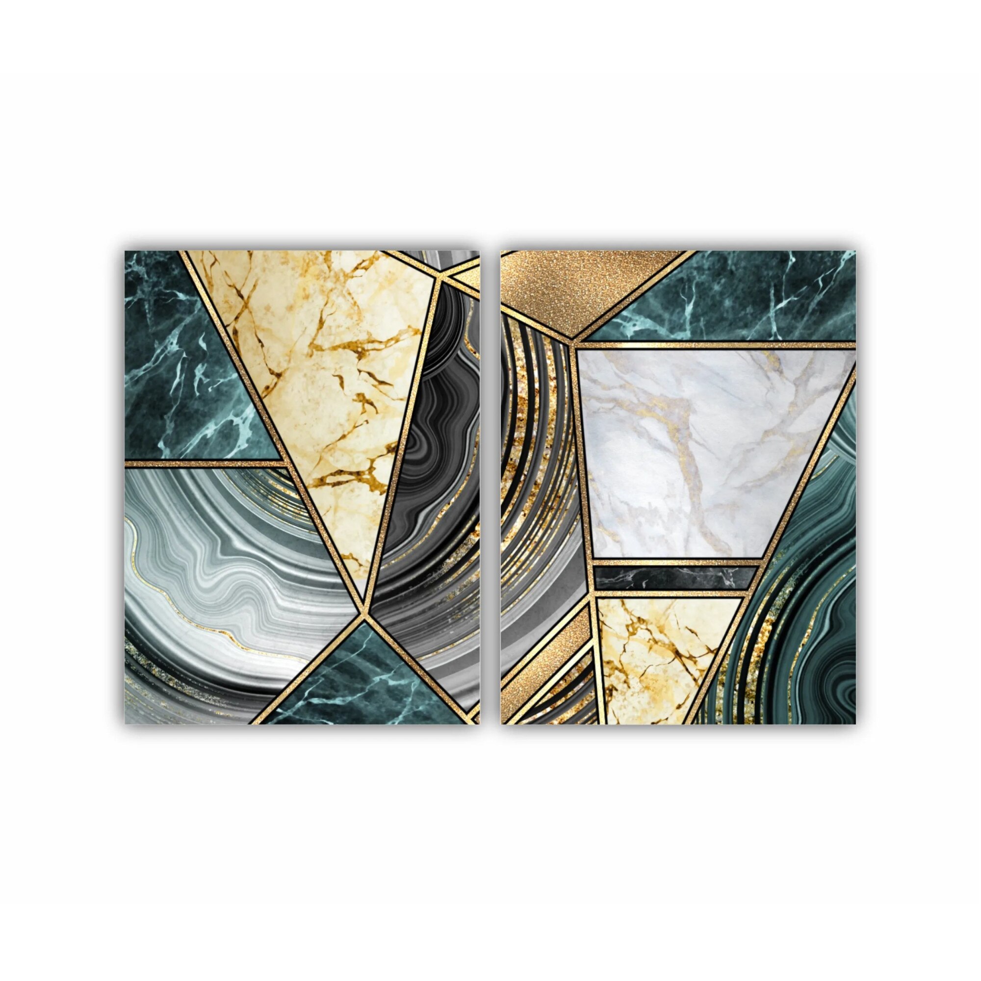 Set 2 Tablouri Multicanvas, Textura creativa a marmurei, incrustatie de ...