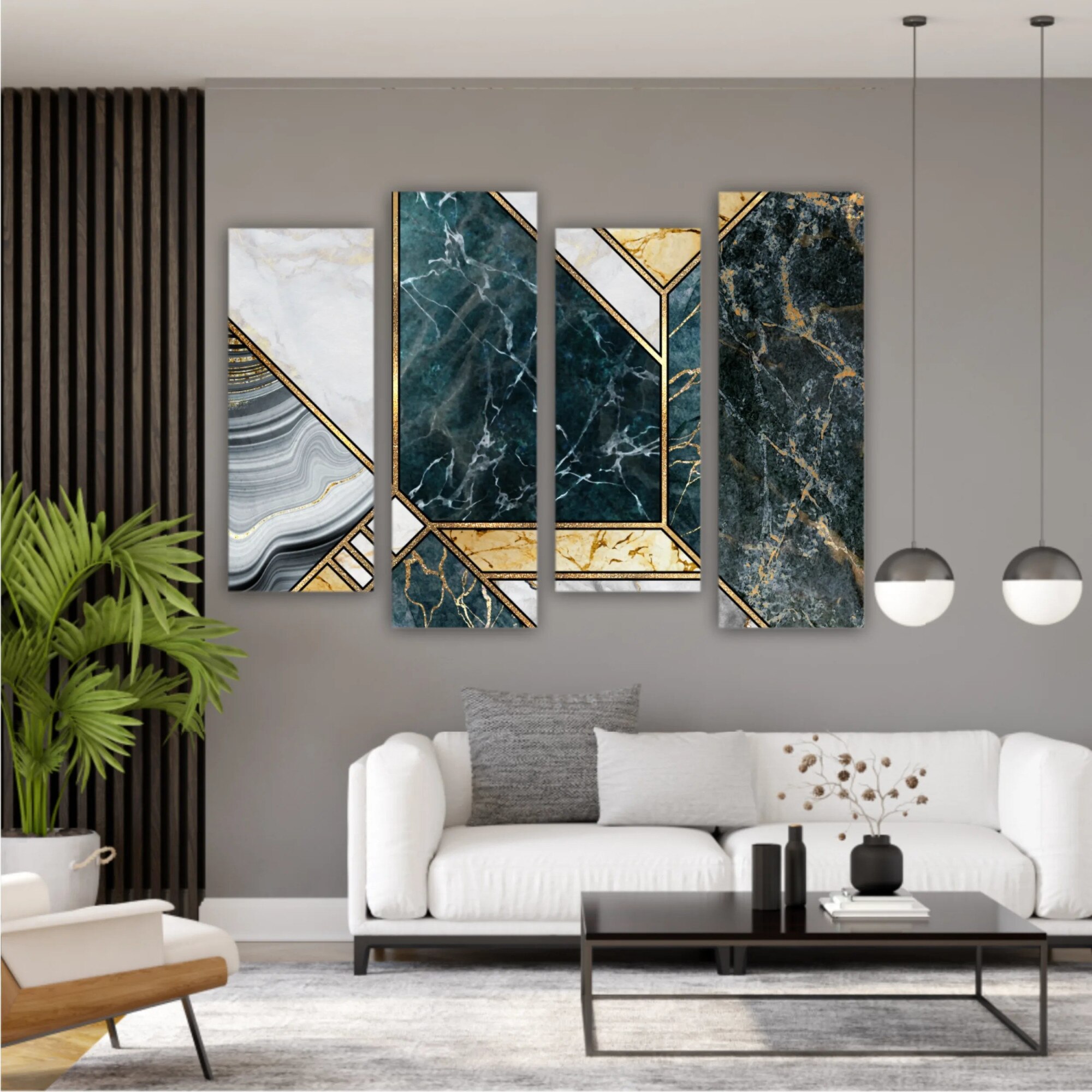 Set 4 Tablouri Multicanvas, Textura creativa a marmurei, incrustatie de ...