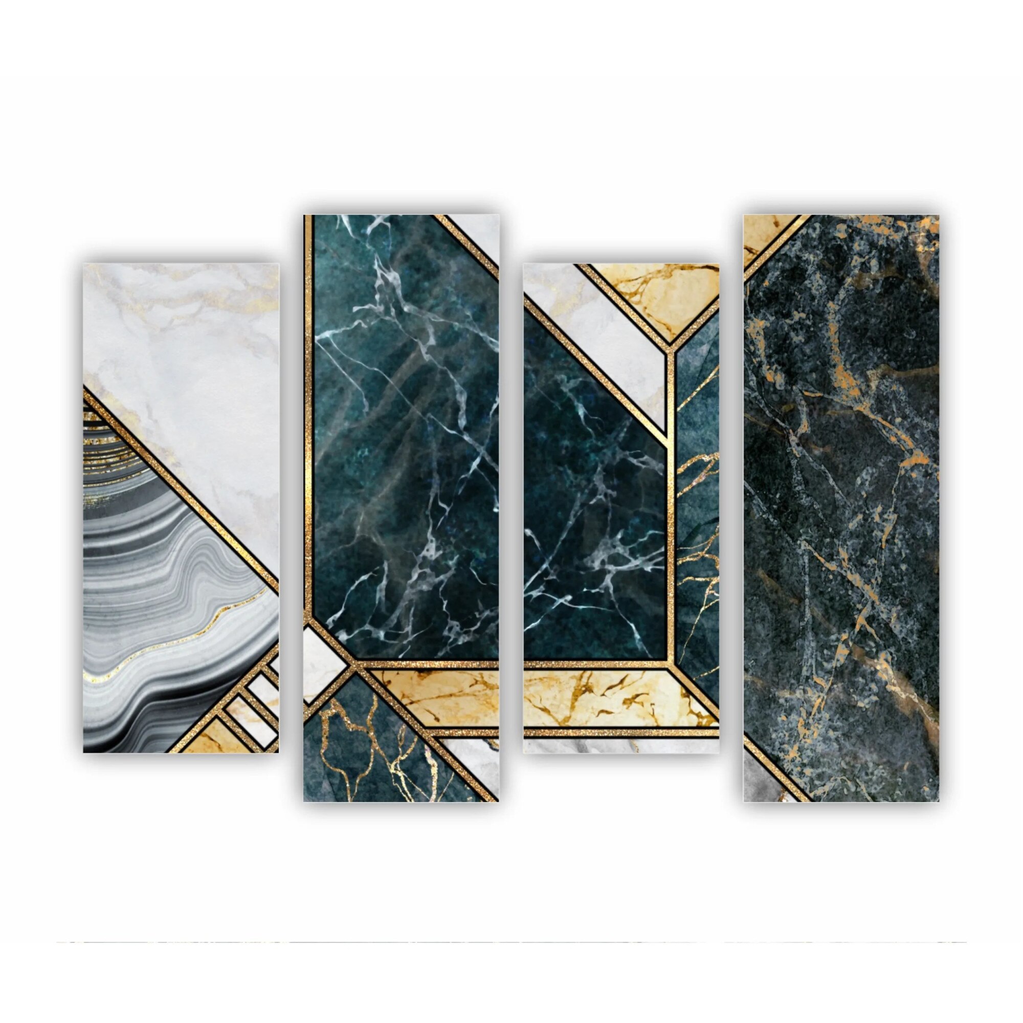 Set 4 Tablouri Multicanvas, Textura creativa a marmurei, incrustatie de ...