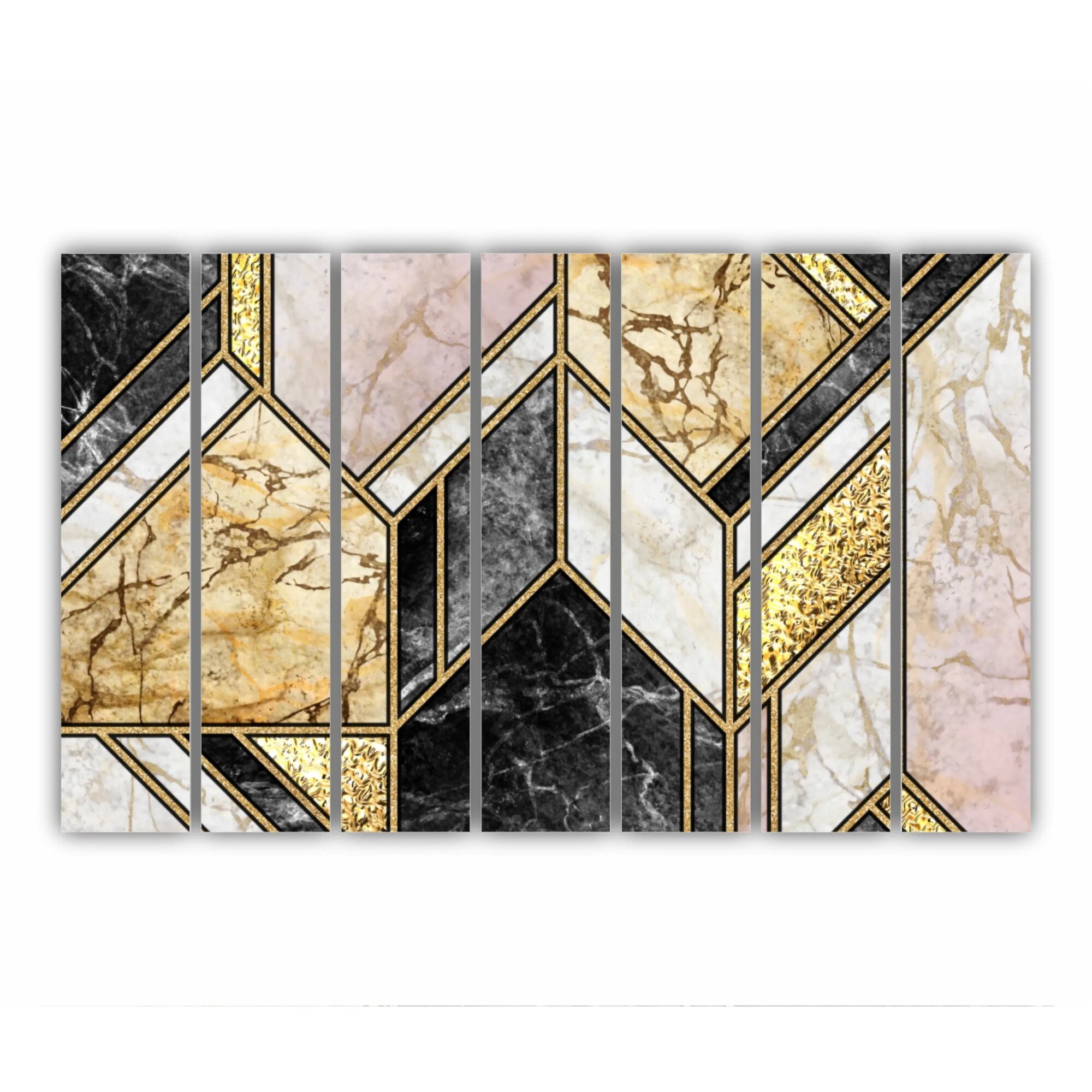 Set 7 Tablouri pe banner, Textura creativa a marmurei, incrustatie de ...