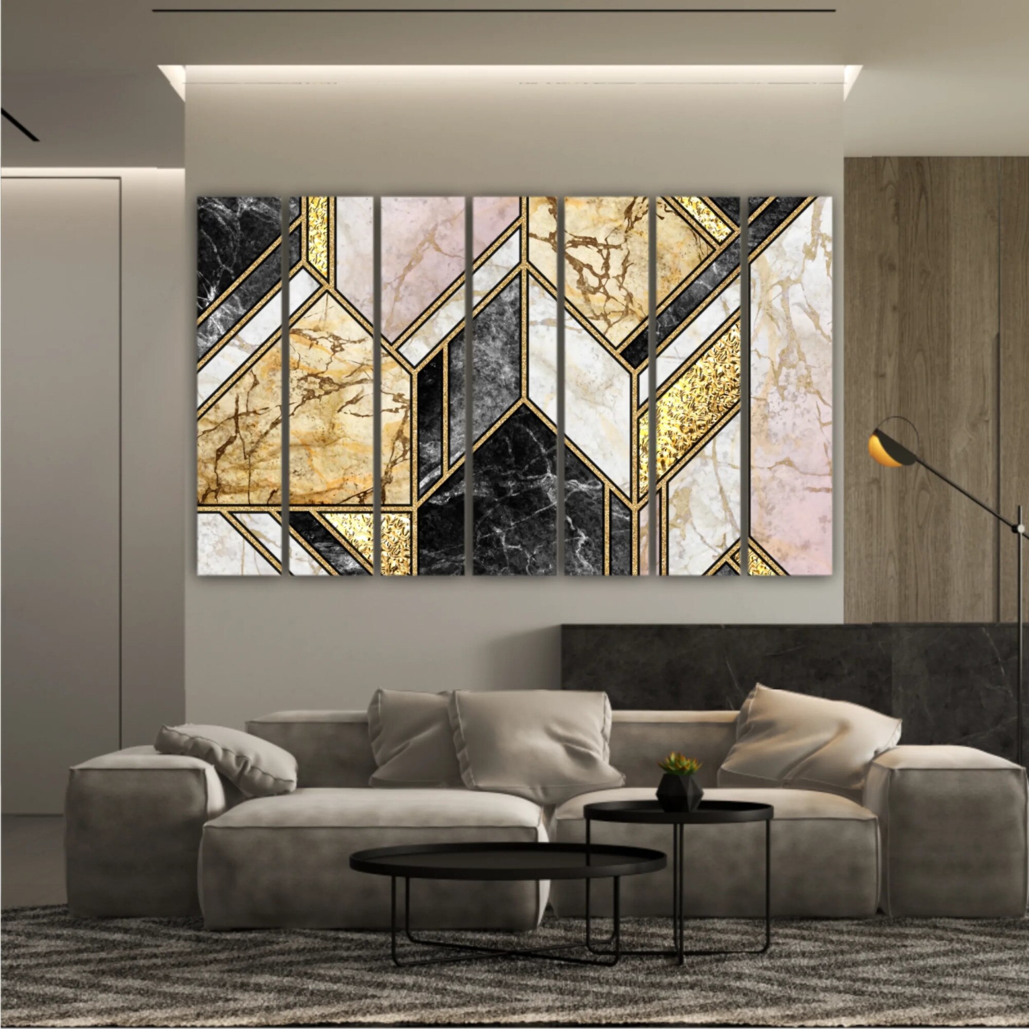 Set 7 Tablouri pe banner, Textura creativa a marmurei, incrustatie de ...