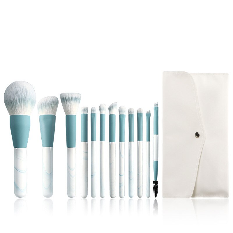 Set 12 pensule profesionale make-up, cu peri moi, husa alba - eMAG.ro