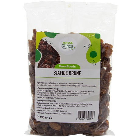 Stafide brune naturale fara sulfiti, 250 grame, SevaFoods - eMAG.ro